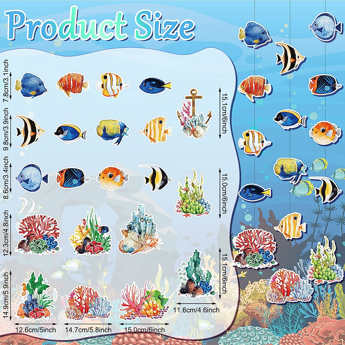 Hotop 9 Pcs Tropical Fish Party Banners Under The Sea Party Supplies Ocean Garland Kit Fish Ceiling Hanging Swirl Hawaiian Luau Decor Tropical Fish Paper Cutouts for Birthday Party Favor Supplies