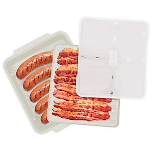 M MUGOOLER Double Microwave Bacon Cooker/Tray with Splatter Lid, Safe, Easy Clean, Convenient Kitchen Tool，for Cooking (White)