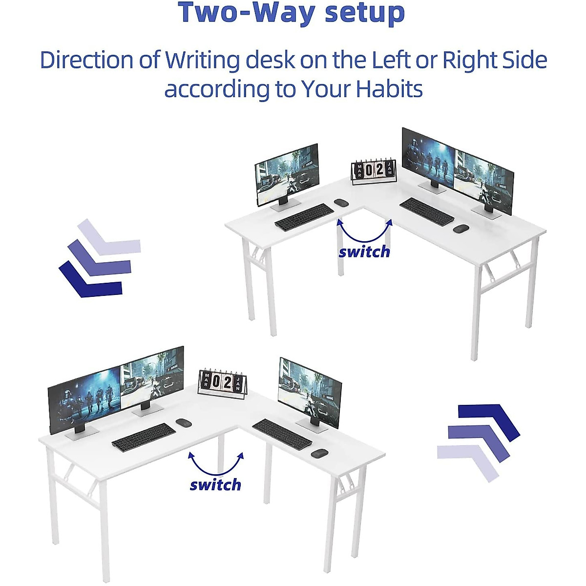 Need L Shaped Desk Computer Desk, Foldable L Desk Corner Desk L Shape Computer Desk Work Desk Home Office Workstation, White