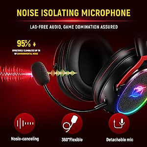 Ozeino Wireless Gaming Headset for PS5 PS4 PC Laptop -7.1 Surround Sound, Detachable Noise-Canceling Mic, 33H Playtime, 50mm Driver PS5 Headset