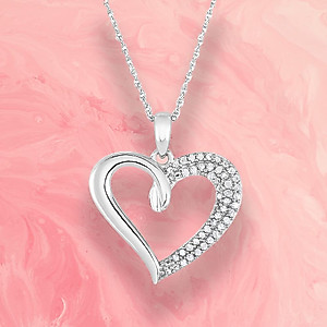 NATALIA DRAKE Double Row 1/4 Cttw Diamond Heart Necklace for Women in Rhodium Plated 925 Sterling Silver Color H-I/Clarity I1-I2