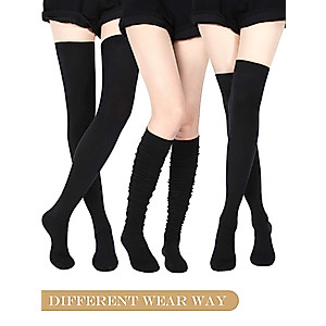 SATINIOR Extra Long Socks Thigh High Cotton Socks Extra Long Knee Boot Stockings for Women (Black)