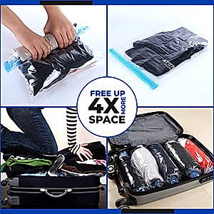 25 Pcs Vacuum Storage Bags-Space Saver Vacuum Storage Bags for Clothes(5 Jumbo, 5 Large, 5 Medium, 5 Small, 5 Roll Up Bags)Storage Bags Vacuum Sealed with Hand Pump for Comforter,Blanket and Bedding