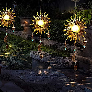 Hanging Solar Lights Wind Chimes: Sun Wind Chimes Outdoor for Mom's Day Gifts-Solar Wind Chimes Waterproof Globe Glass Path Lights with Windbells for Patio Lawn Porch Decoration and Festival Gifts