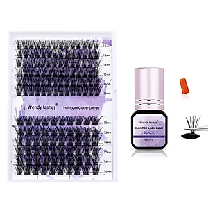 Cluster Lash Glue Black Sensitive Waterproof Long Lasting DIY Lash Glue and 2 Style DIY Lash Clusters C/D Curl Soft and Wispy Cluster Lashes