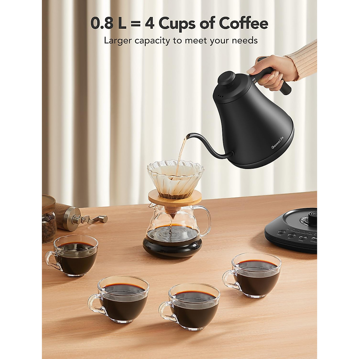 GoveeLife Smart Electric Kettle, 0.8L WiFi Gooseneck Kettle Compatible with Alexa, 5 Modes for Use, 3-minute Fast Heating and 2H Keep Warm, Auto-Shut off for Safety, Stainless Steel, Matte Black…