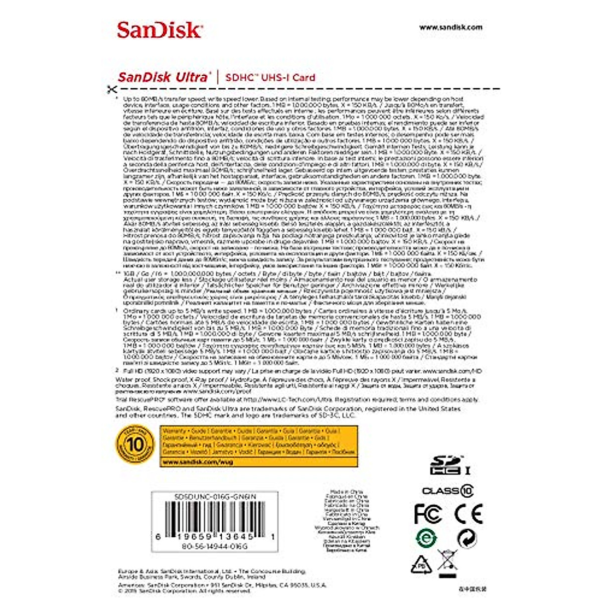 SanDisk Ultra 16GB Class 10 SDHC UHS-I Memory Card up to 80MB/s (SDSDUNC-016G-GN6IN)