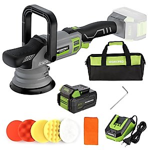 WORKPRO 20V Cordless Buffer Polisher Kit, Brushless Dual Action Polisher with 4.0Ah Battery, 7 Variable Speed Up to 5000RPM, Random Orbital Polisher Kit for Car Detailing, Waxing, Polishing