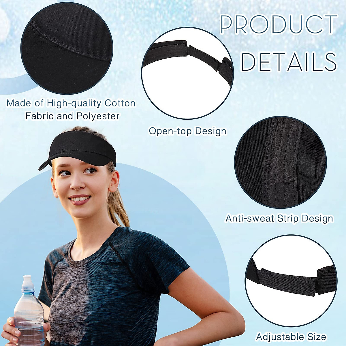 36 Pack Sun Visor Caps Adjustable Sports Athletic Cap UV Protection Sun Visor Hat for Men Women Tennis Running Golf(Black)