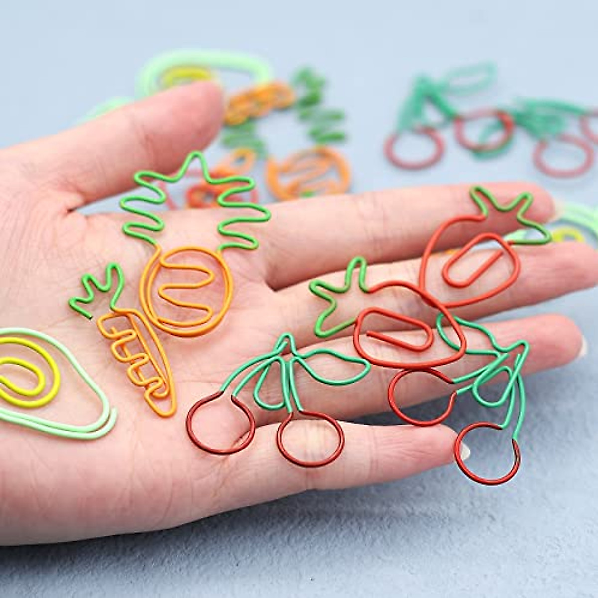 Cualque 25Pcs Fruits Paper Clips Bookmark Carrot Cherry Avocado Strawberry Pineapple Metal Bookmarks for Kids Students School Office Home