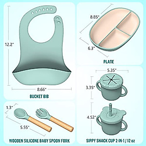 CAVEE Baby Led Weaning Utensils Infant First Stage BLW 6-12 Months Silicone Feeding Set (BPA-Free) with Suction Plate and Sippy Snack Cup 2-in-1 Easy-Clean Toddler Eating Essentials Infant