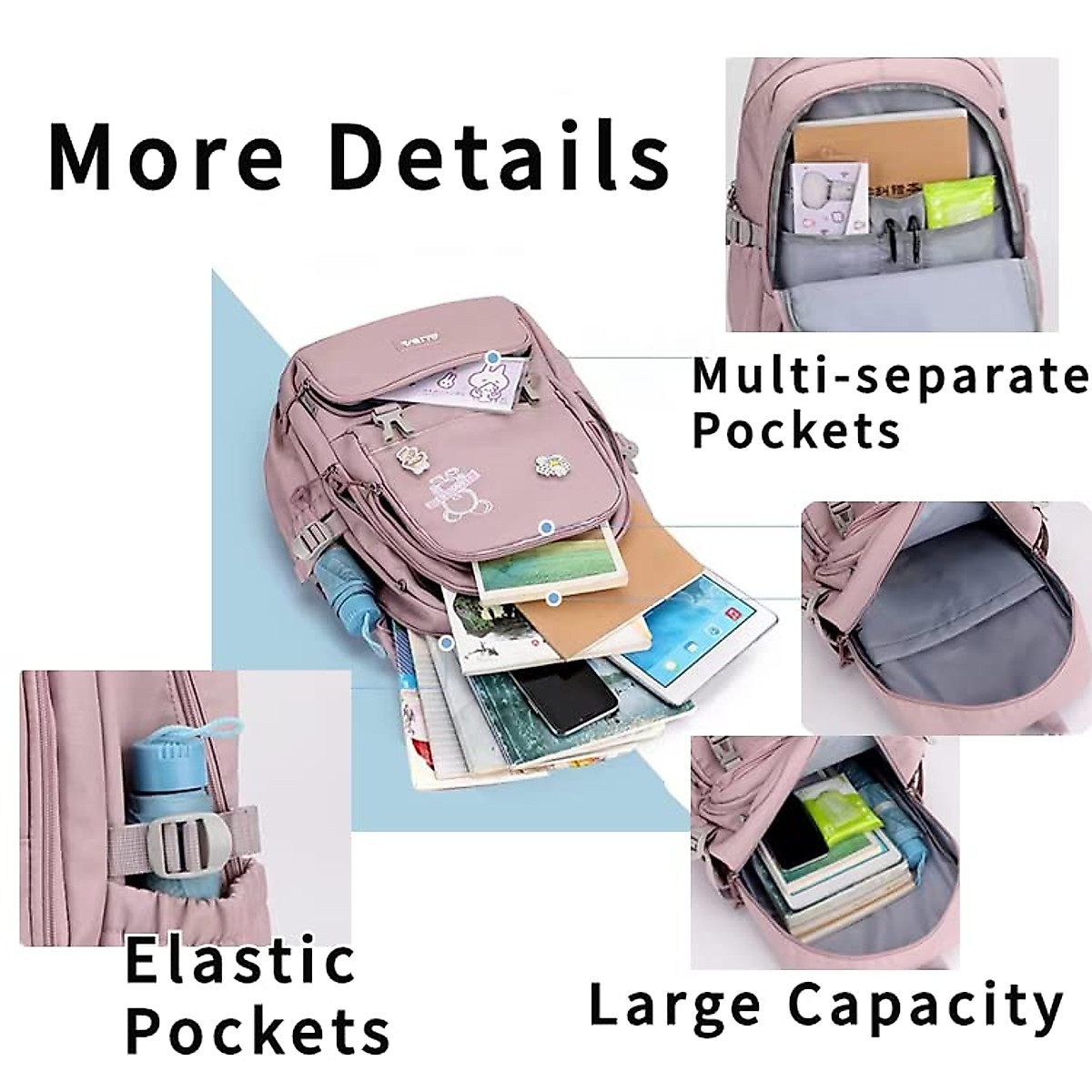 AONUOWE Kawaii Backpack for Girls and Boys Aesthetic Back to School Lovely Accessories Cute Bag in 5 Colors (Purple)