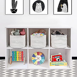 MEGASKET White Baskets for Organizing Set 3, 14.9" X 9.4" X 8.6" Cotton Rope Woven Baskets with Handles, Shelves White Wicker Storage Baskets, Baby Kids Closet Organizer Storage Bins, Cream White