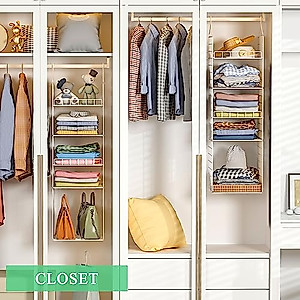 Yociyoga 5 Tier Closet Organizers and Storager, Adjustable Hanging Shelf Metal Wire Wardrobe Basket with 2 Sturdy Hooks for Bedroom, Livingroom (White)