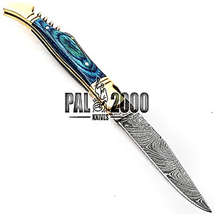 POC-9798 Handmade Damascus Folding Pocket Knife With Leather Sheath