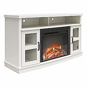 Ameriwood Home Barrow Creek Fireplace Console with Glass Doors, TVs up to 60", White
