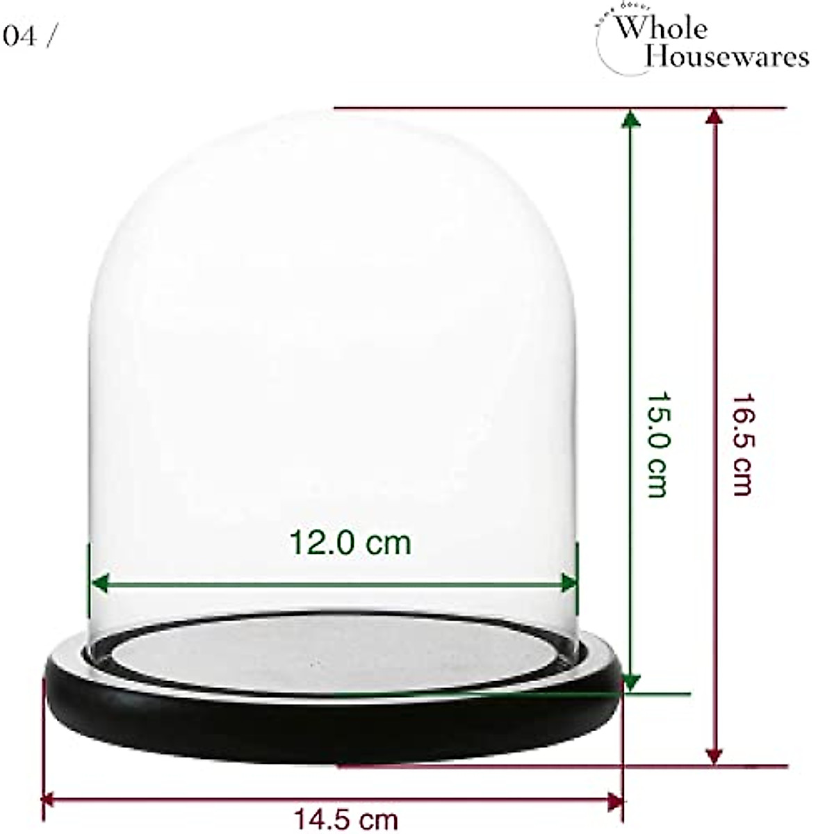 WHOLE HOUSEWARES | Decorative Clear Glass Dome | Cloche Glass Dome for DIY Snow Globes | Tabletop Centerpiece | Cloche Bell Jar Display Case | Black MDF Base, 5.7" D X 6.5" H