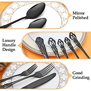 Retro Royal 20 Pieces Stainless Steel Silverware Set,Anti-rust Flatware Cutlery Set for 4,Luxury Kitchen Utensil Tableware Set Include Fork Spoon Knife,Mirror Polished Dishwasher Safe,Black