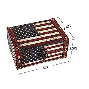 WaaHome Small Treasure Box Decorative Wooden Jewelry Keepsake Boxes For Kids Girls Boys Gifts Home Decorations (American Flag)