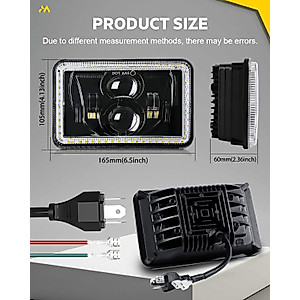 MAYELLO 4Pcs 4x6 LED Headlights DOT 60W Hi/Lo Sealed Beam Headlights Compatible with Peterbilt 379 Kenworth T800 T600 Freightinger Ford Probe Chevy Oldsmobile Cutlass H4651 H4652 H4656 H4666 H6545