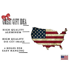 Rogue River Tactical USA American Flag Metal Tin Sign, 14x8 Inch, Wall Décor -Man Cave Bar US United States Rustic Cut Out Outline