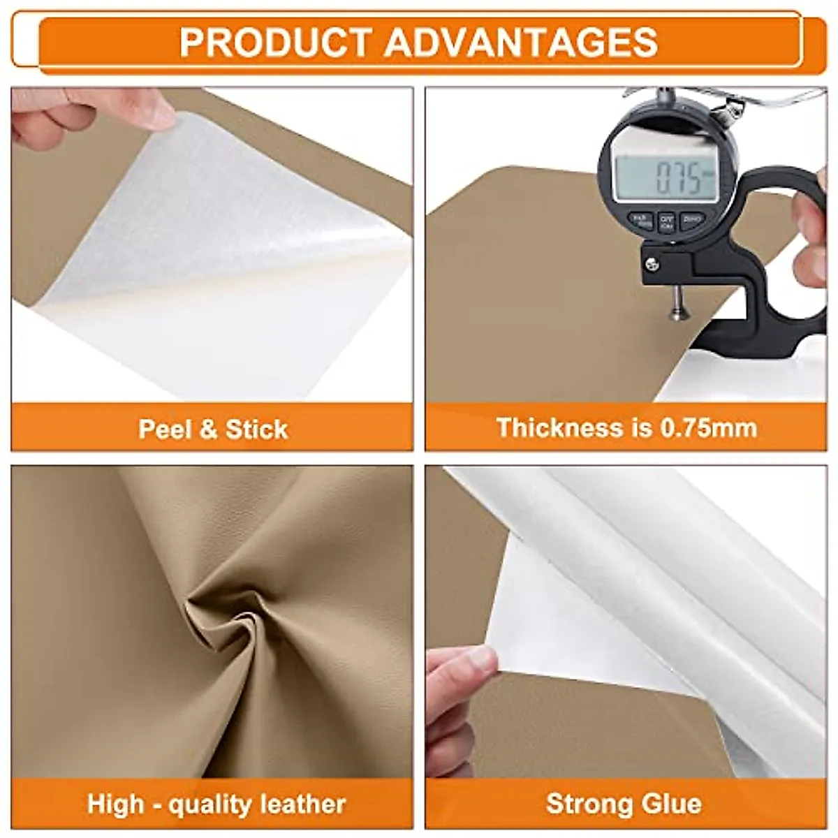 Leather Repair Tape Patches - 4 x 63 inch Self-Adhesive Leather Repair Patch for Couch - Vinyl Leather Repair Tape Kit for Furniture,Car Seat,Sofas,Chairs,Handbags,Jackets, Dark Beige