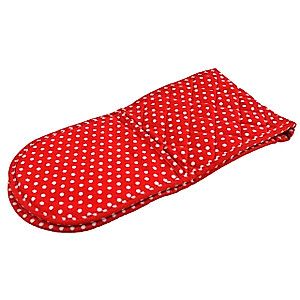 Home-X Red Polk Dot Double Oven Mitt for Cooking and Serving, Heat Resistant, Extra Long Potholder, Oven Gloves to Protect Hands and Arms, Machine Washable -32”L