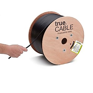 trueCABLE Cat6A Direct Burial, Shielded FTP, 1000ft, Waterproof, Outdoor Rated CMX, Black, 23AWG Solid Bare Copper, 750MHz, PoE++ (4PPoE), ETL Listed, Bulk Ethernet Cable