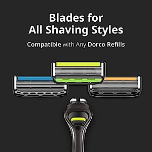 Dorco Pace 6 Pro - Six Blade Razor System with Trimmer - 10 Pack (1 Handle + 10 Cartridges)