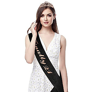 Finally 21 Sash Rhinestone Tiara Set 21st Rose Gold Birthday Sash Crown Birthday Candles Birthday Crown Kit for Women 21st Birthday Party Decoration Anniversary Celebration Supplies