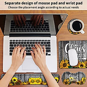 Keyboard Wrist Rest + Mouse Pad + Mouse Wrist Rest Support + Coaster Set, Ergonomic Memory Foam Mouse and Keyboard Pad Set for Laptop Computer Office Home Working Gaming,Sunflower Chaos Coordinator