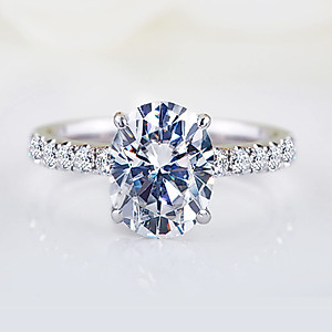 WSX Moissanite Engagement Ring Oval Halo White Gold for Women Wedding Promise Anniversary Rings Size 8