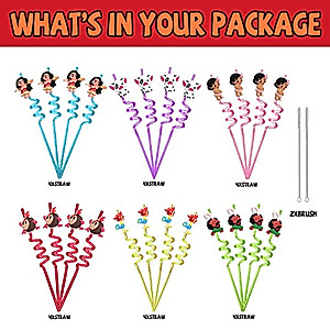 AFZMON 24 PCS Moana Drinking Straws Reusable Moana Plastic Beverages Cocktail Straw with Cartoon Decoration for Kids Moana Party Supplies for Birthday Party Favors