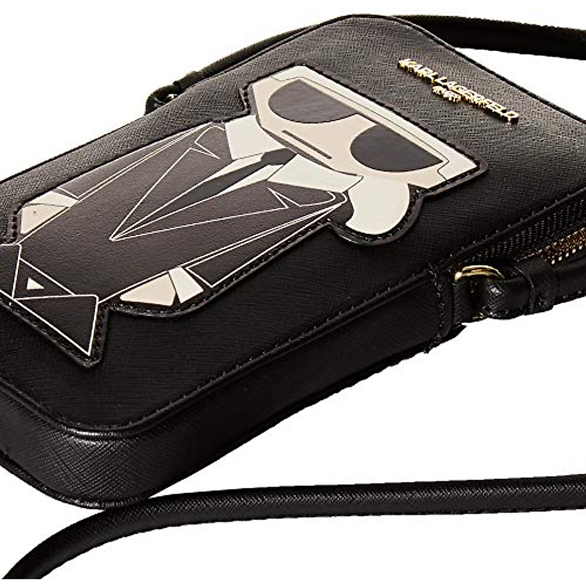 Karl Lagerfeld Paris Small Flap Crossbody, Black/Black Multi
