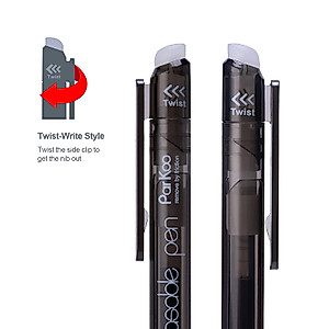 ParKoo Retractable Erasable Gel Pens Twist-Write, Fine Point 0.7 mm, Make Mistake Disappear, 12 Black Ink Pens for Drawing Writing Planners and Crossword Puzzles