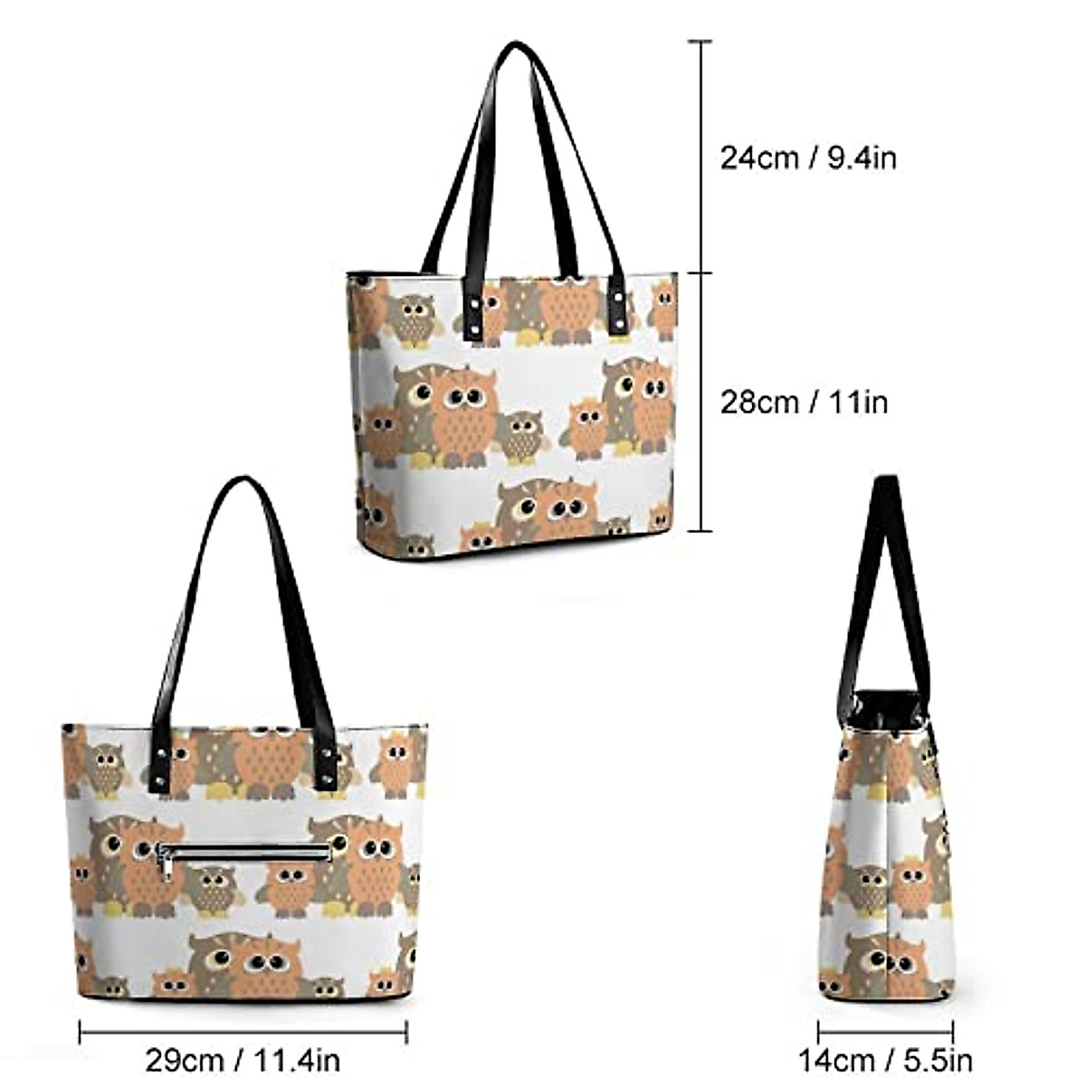 Womens Handbag Owls Leather Tote Bag Top Handle Satchel Bags For Lady