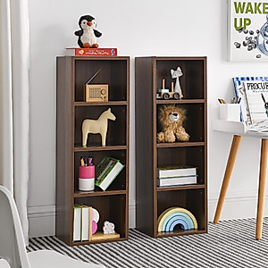 DESIGNER97 8-Tier Media Tower Rack CD DVD Slim Storage Cabinet Adjustable Shelves Tall Narrow Bookcase Display Bookshelf Multi-Functional Double-Decker Bookcase Walnut