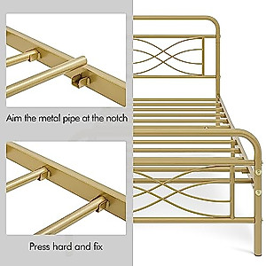 Topeakmart Twin Bed Frames Metal Bed with Vintage Style/Criss-Cross Design Headboard/Mattress Foundation/No Box Spring Needed/Under Bed Storage/Strong Slat Support Antique Gold Twin Bed