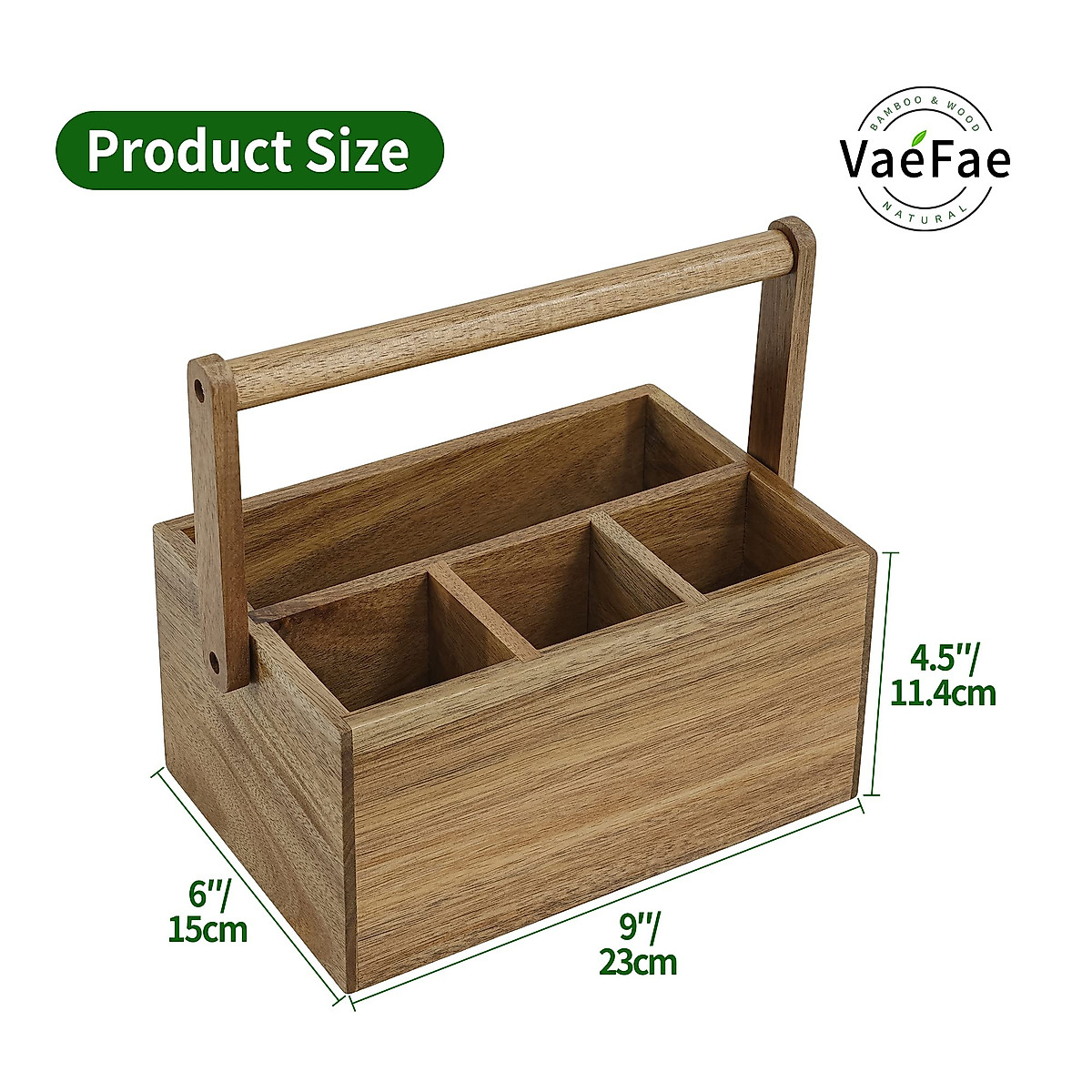 VaeFae Bamboo Silverware Drawer Organizer Kitchen and Acacia Silverware Caddy with Handle