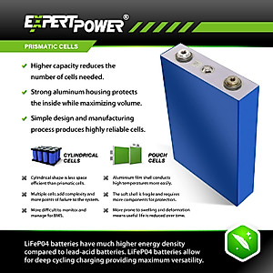 ExpertPower 4 Pack 3.2V 100Ah LiFePO4 Lithium Prismatic Battery Cell | A Grade 2500-7000 Life Cycles & 10-Year LifeSpan | Deep Cycle Rechargeable