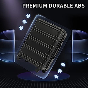 Merax Luggage Hard Shell Suitcases Set Expandable Lightweight ABS Suitcase 20”24”28” (3 Pcs Set-Black)