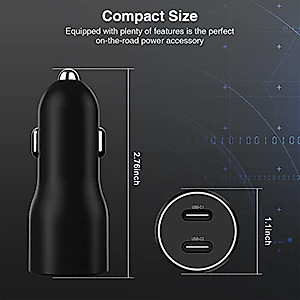 USB C Car Charger, 40W(20W+20W) Fast Car Charger Adapter PD Dual Port Type C Car Power Adapter Compatible with iPhone 13/12/11/X/8/iPad, Galaxy S22/S21/S20/Note 20