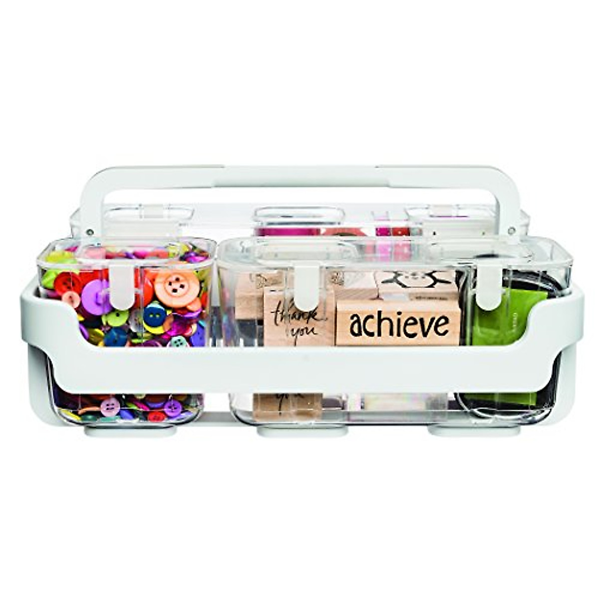 Deflecto Caddy Organizer, Stackable with Three Compartments, White and Clear (29003CR)