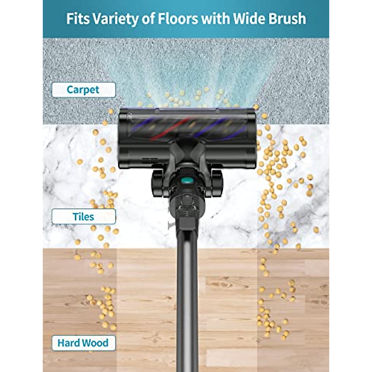 Voweek Cordless Vacuum Cleaner, Lightweight Stick Vacuum Cleaner with Powerful Suction, Detachable Battery, Self-Standing, 1.3L Dust Cup, 4 in 1 Handheld Vacuum for Home Hard Floor Carpet Pet Hair