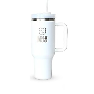 The Original Bear Mug: 40oz Insulated Flask With Handle & Straw | Hot & Cold Insulated | Stainless Steel Water Bottle Alternative | Travel Mug Fits Cupholders | Leak Proof (White)