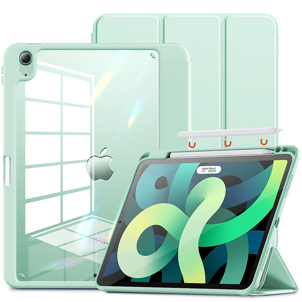 INFILAND Compatible with iPad Air 5 10.9 2022/iPad Air 4 10.9 2020, Ultra-Thin Shockproof TPU Case (with Translucent Matte Back) with Smart Auto Wake/Sleep Function, Mint Green