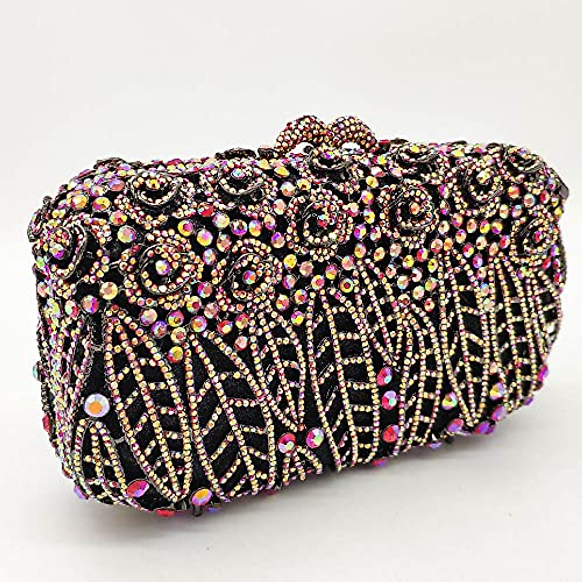 Boutique De FGG Dazzling Crystal Flower Clutch for Women Evening Minaudiere Bags Wedding Party Purses and Handbags (Small, Fuchsia with Iridescent)