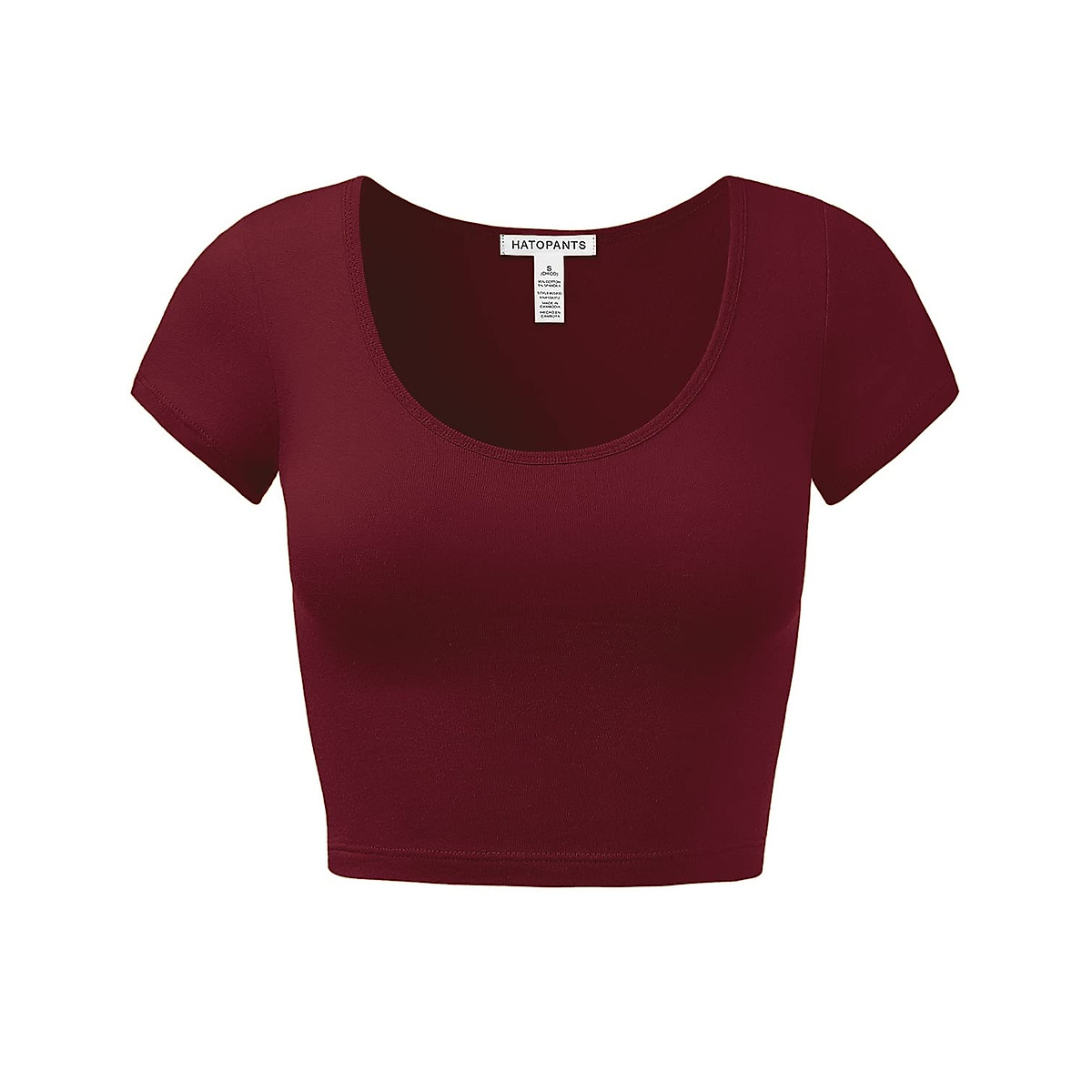 Women's Cotton Basic Scoop Neck Crop Tops Short Sleeve Tops DARKBURGUNDY M