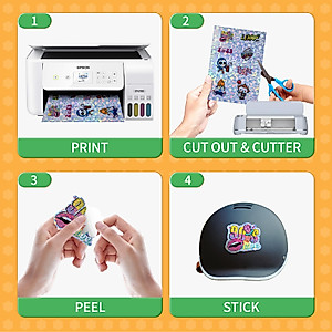 Printable Holographic Sticker Paper 30 sheets Vinyl Rainbow Sticker Paper for Inkjet & Laser Printer, Dries Quickly Waterproof Sticker Paper - 8.5 x 11 Inch-6 style for 5 sheets each