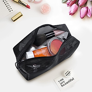 Aosbos 3 Pieces Mesh Makeup Bag Mesh Cosmetic Bag Purse Pouch Zipper Mesh Travel Bag Travel Purse Organizer Portable Pouch Bag Mesh Toiletry Bag for Home Office Travel Accessories, Black